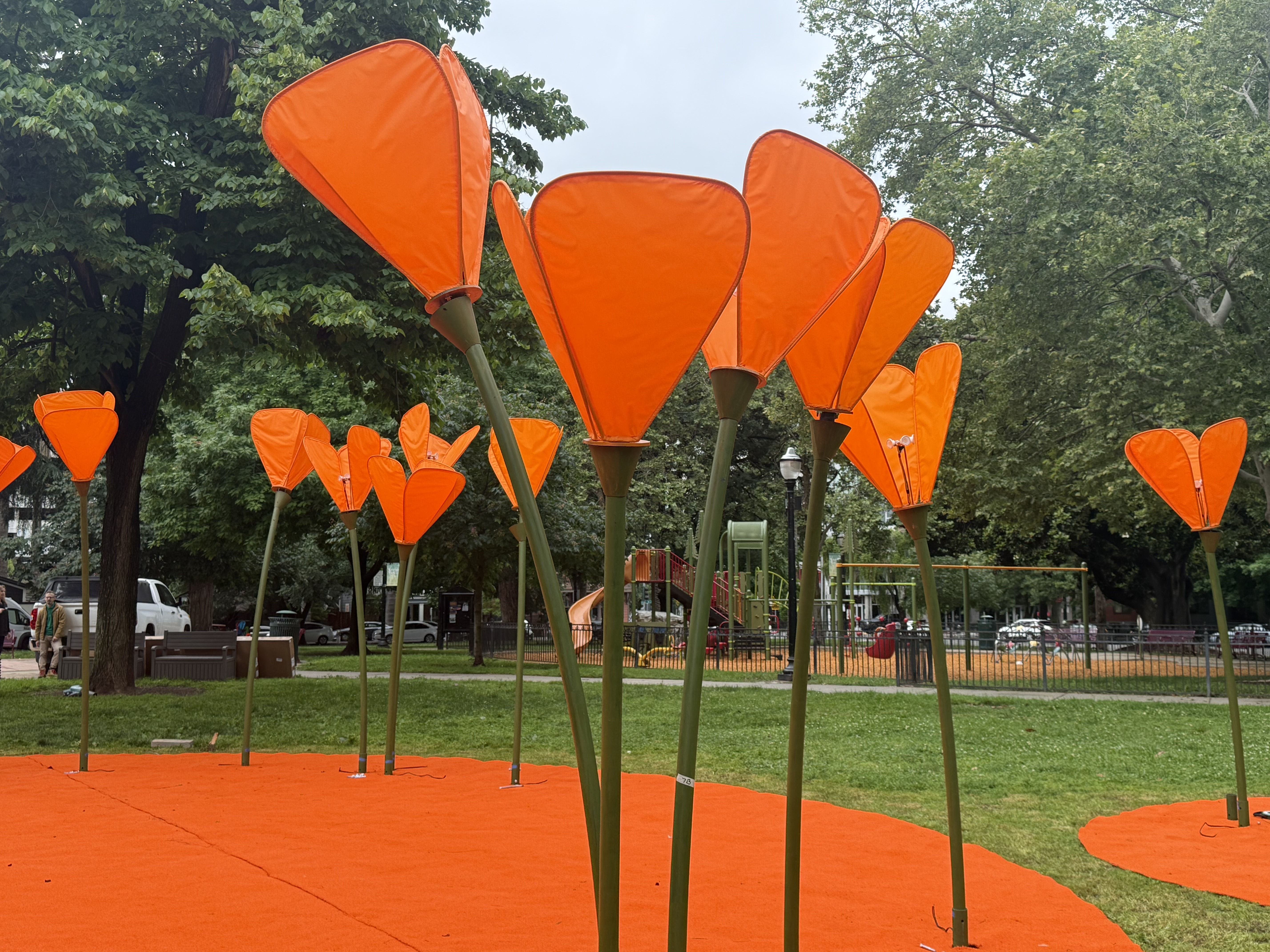 Free yoga in Midtown returns, this year among giant poppies
